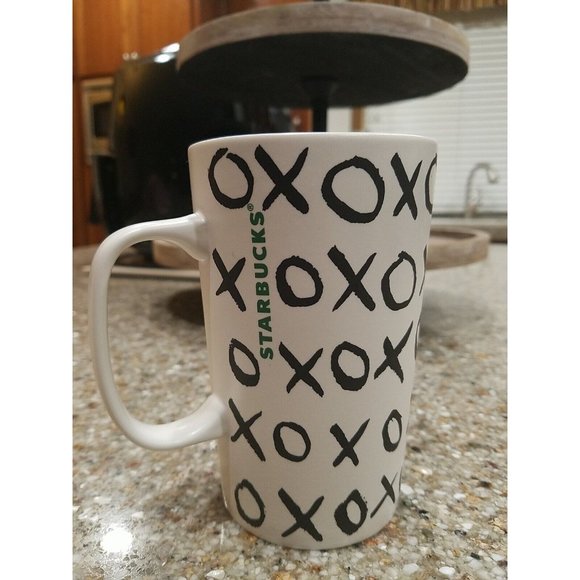 Starbucks | Kitchen | Starbucks 25 Mug Tall White Green Xoxo Ceramic ...
